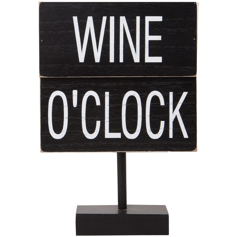 6 X 9 WINE O CLOCK Sign On Stand Black MDF Wood Distressed Rustic