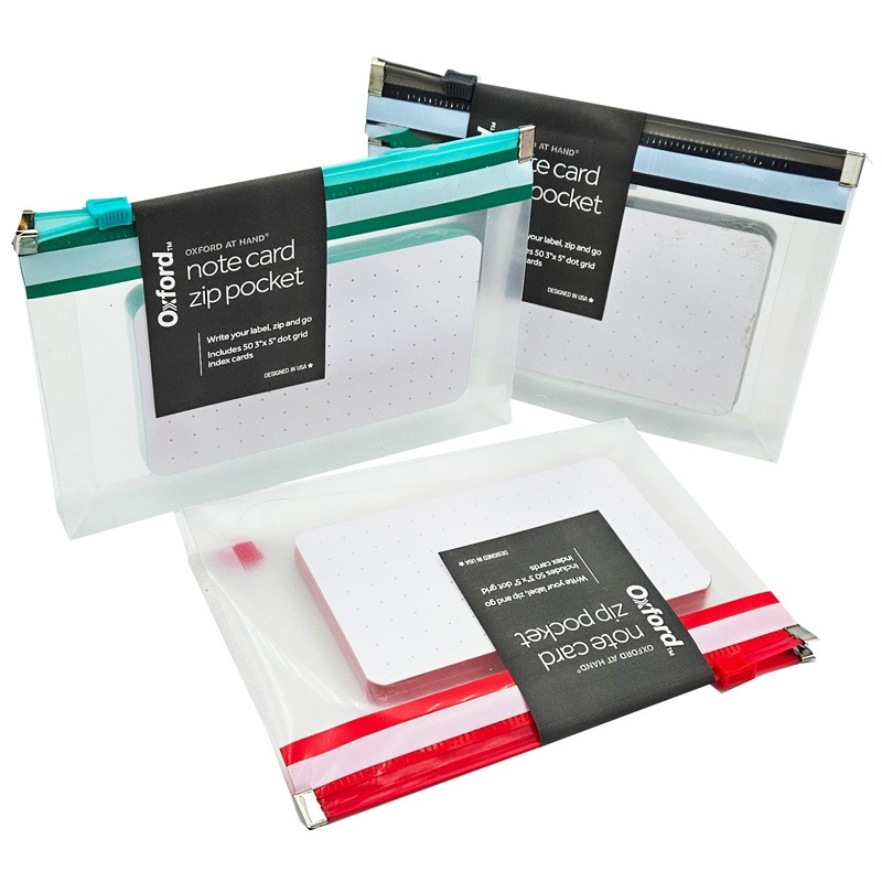 Oxford at Hand Note Card Zip Pocket with 50count 3″x5″ Note Cards Grid ...
