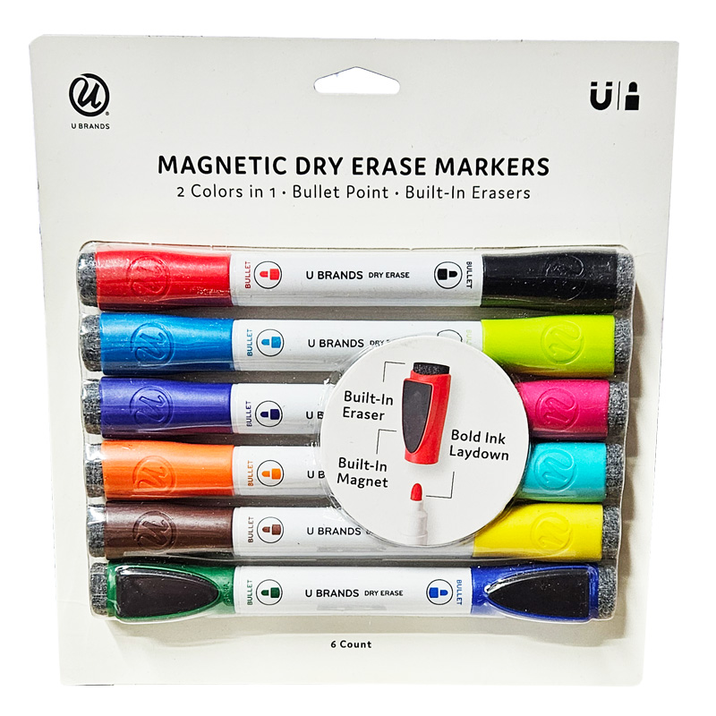 U Brands Dry Erase Markers 6pack Double Ended Fine Tip and Bullet Tip ...