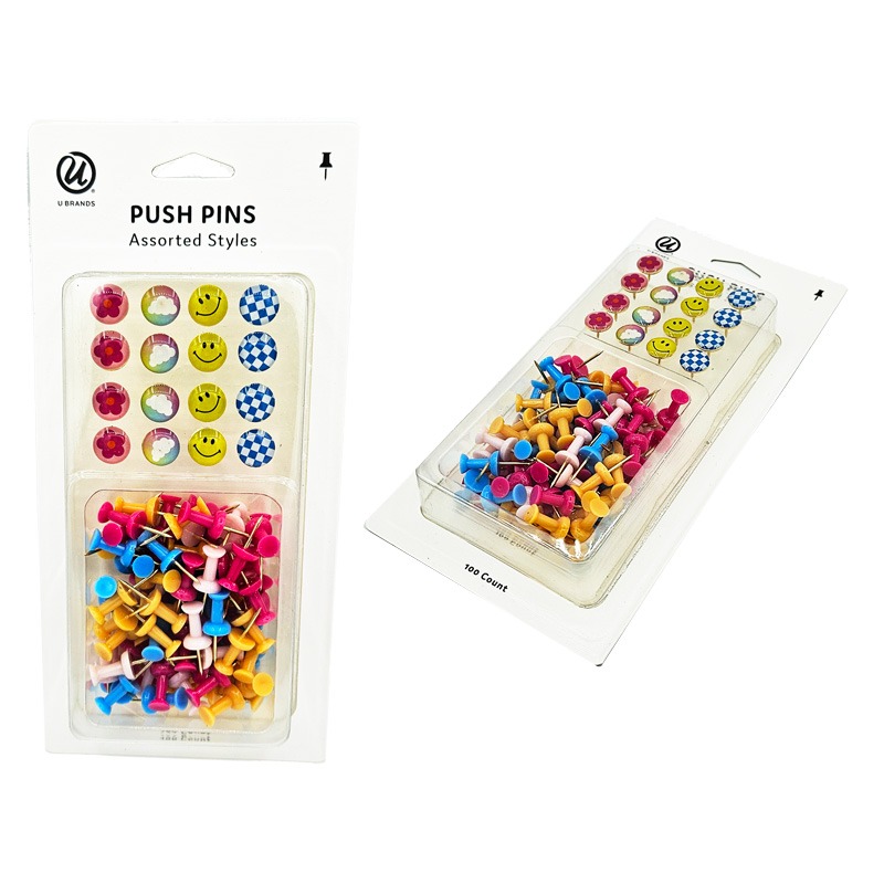 U Brands Happy Horizons 100count Push Pins Assorted Pastel Colors and ...