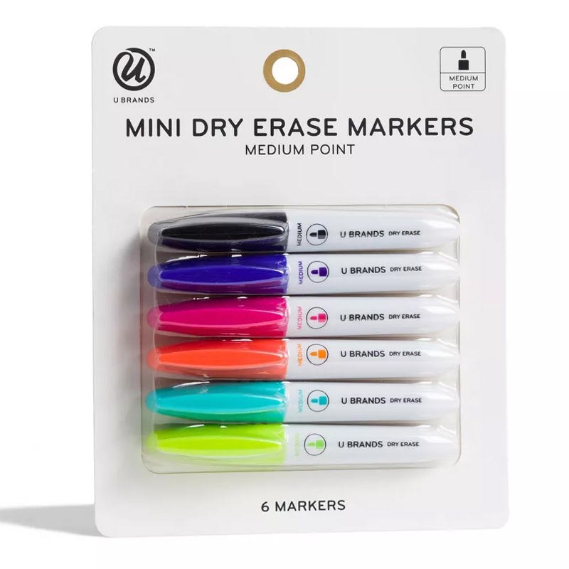U Brands 6count Mini Dry Erase Markers Fashion Colors for Whiteboards ...